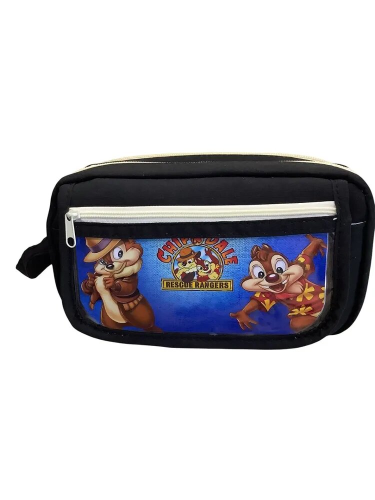 Chip & dale пенал чип и дейл школьный вместительный черный для подростка 2 отделения 20x11x7см