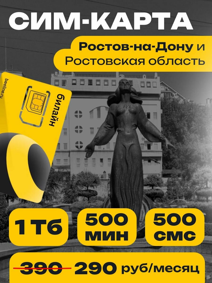 Сим-карта Билайн тариф Эксклюзивный Онлайн Лайт Ростовская область 1024 Гб + 500 минут за 290 руб.