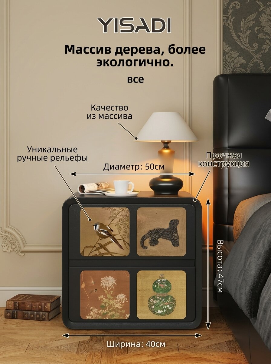 Прикроватный столик в спальне. Тумбы. Массивная древесина. Спальня-гостиная. черное