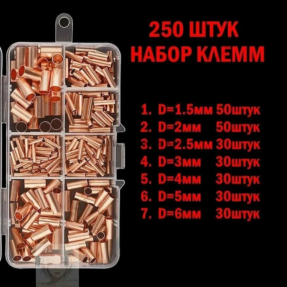 Набор гильз медных электромонтажных 12х1.5-6 мм, 250 штук комплект в кейсе