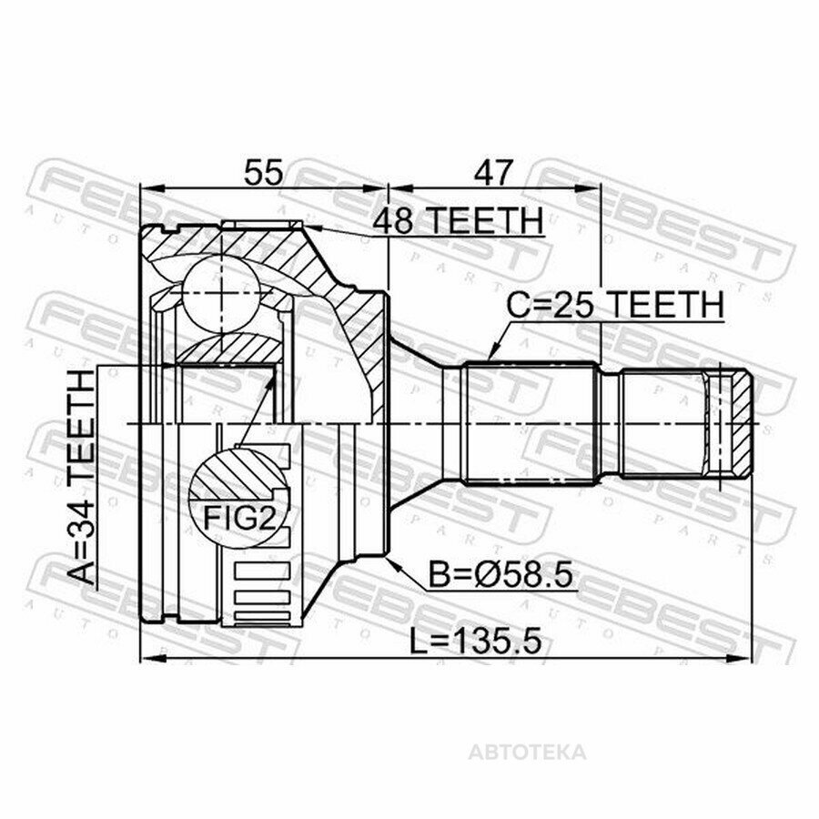 ШРУС наружный 34x58.5x25 FEBEST 2510M59A48 CITROEN Berlingo II VP