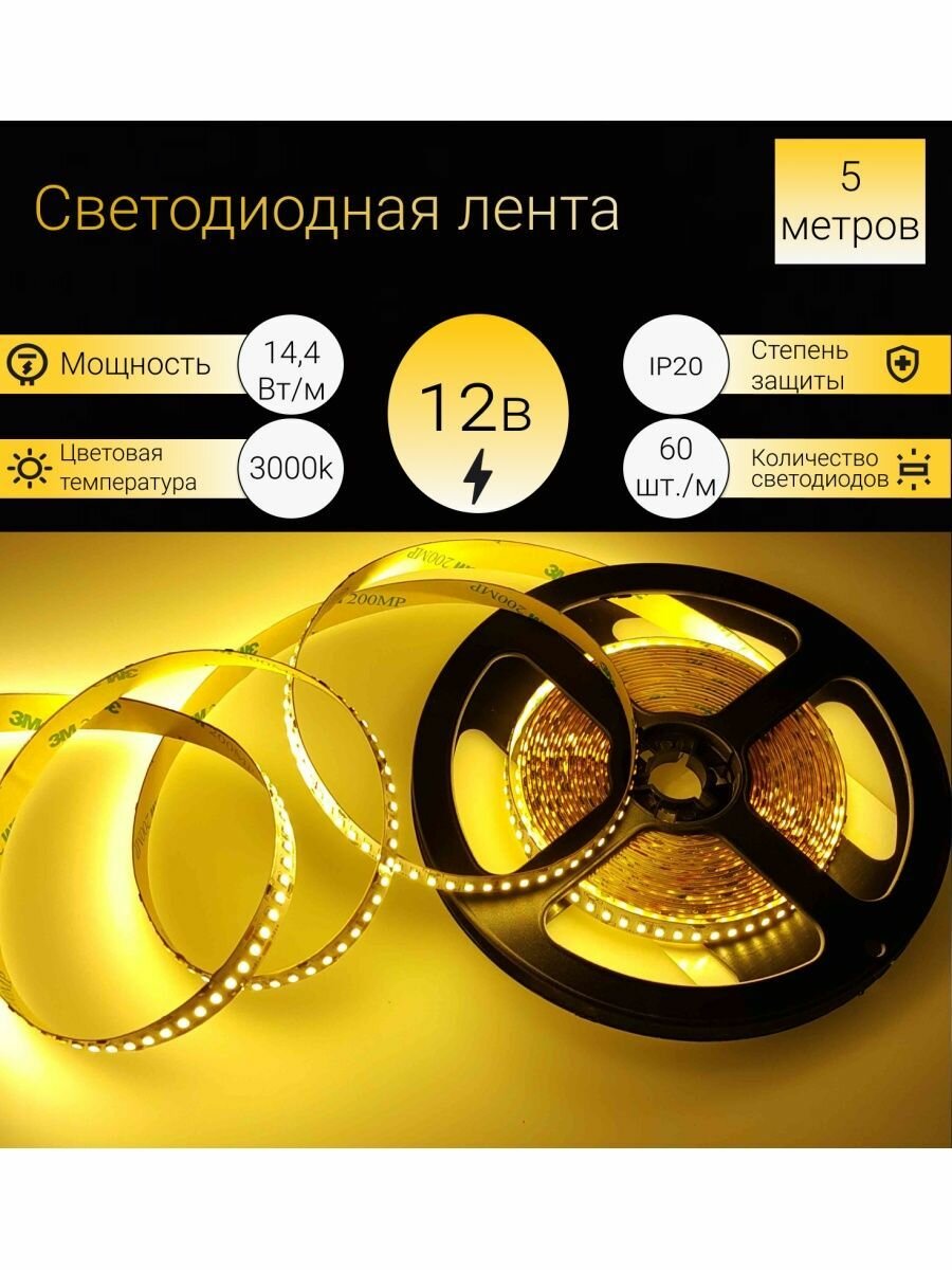 Светодиодная лента серия STANDART, 12V, IP20, 5 метров