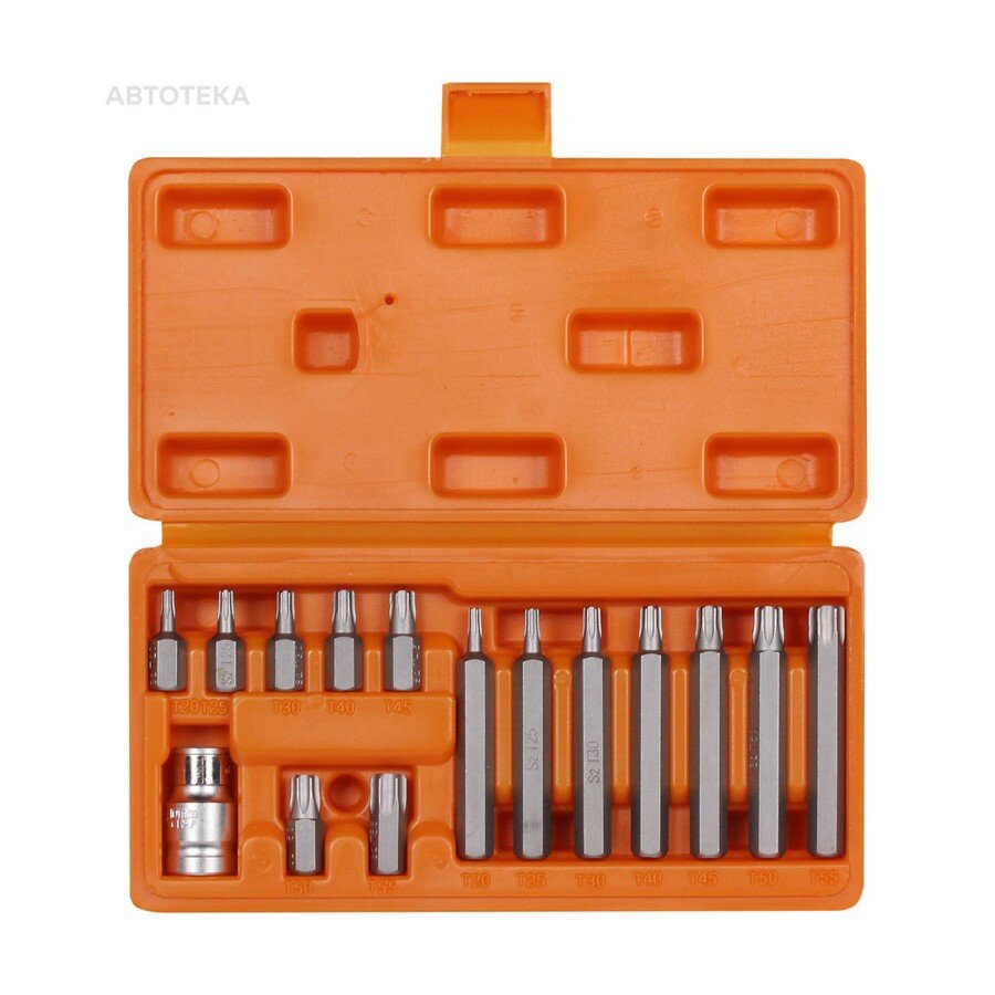 Набор бит вставок TORX 3/8" 30мм и 75мм с держателем бит 1/2" DR 15 предметов в кейсе AIRLINE ATB21