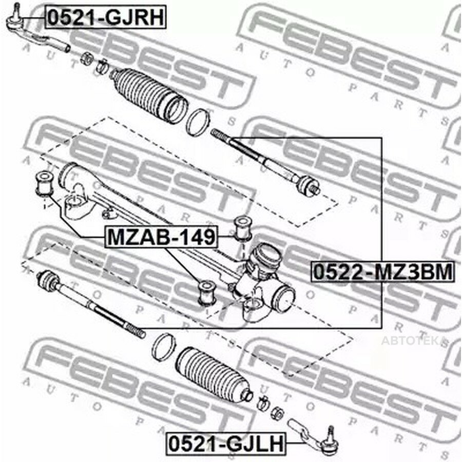 Наконечник рулевой тяги R FEBEST 0521GJRH MAZDA 3(BM) 1.5-2.2D 13-> / 6(GJ) 2.0-2.5 13->