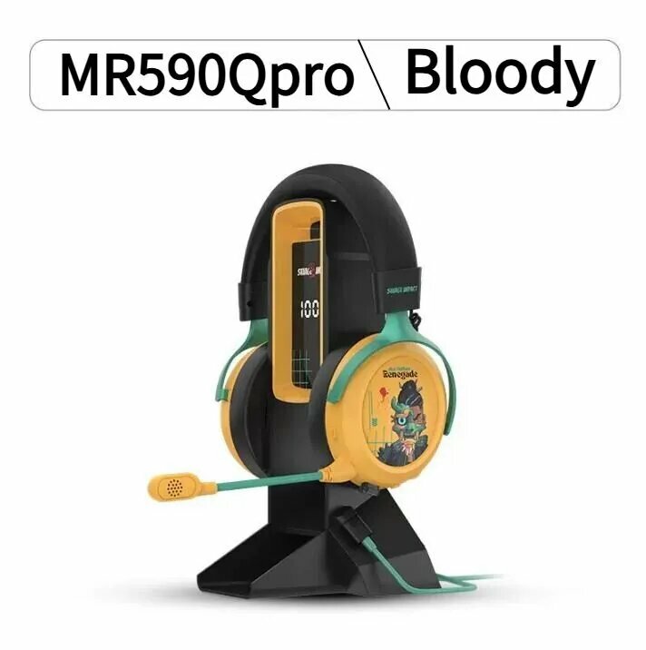 Bloody Наушники беспроводные с микрофоном Bloody MR590Qpro, Радиоканал, USB Type-C, желтый, черный