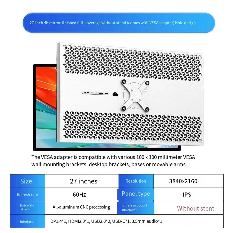 Монитор KUYCON P27G с 27-дюймовым экраном 3840*2160 4k60hz, дисплей IPS, HDMI2.0+DP1.4+USB2.0, глянцевый экран, 27 дюймов, Type-c, CNC алюминий