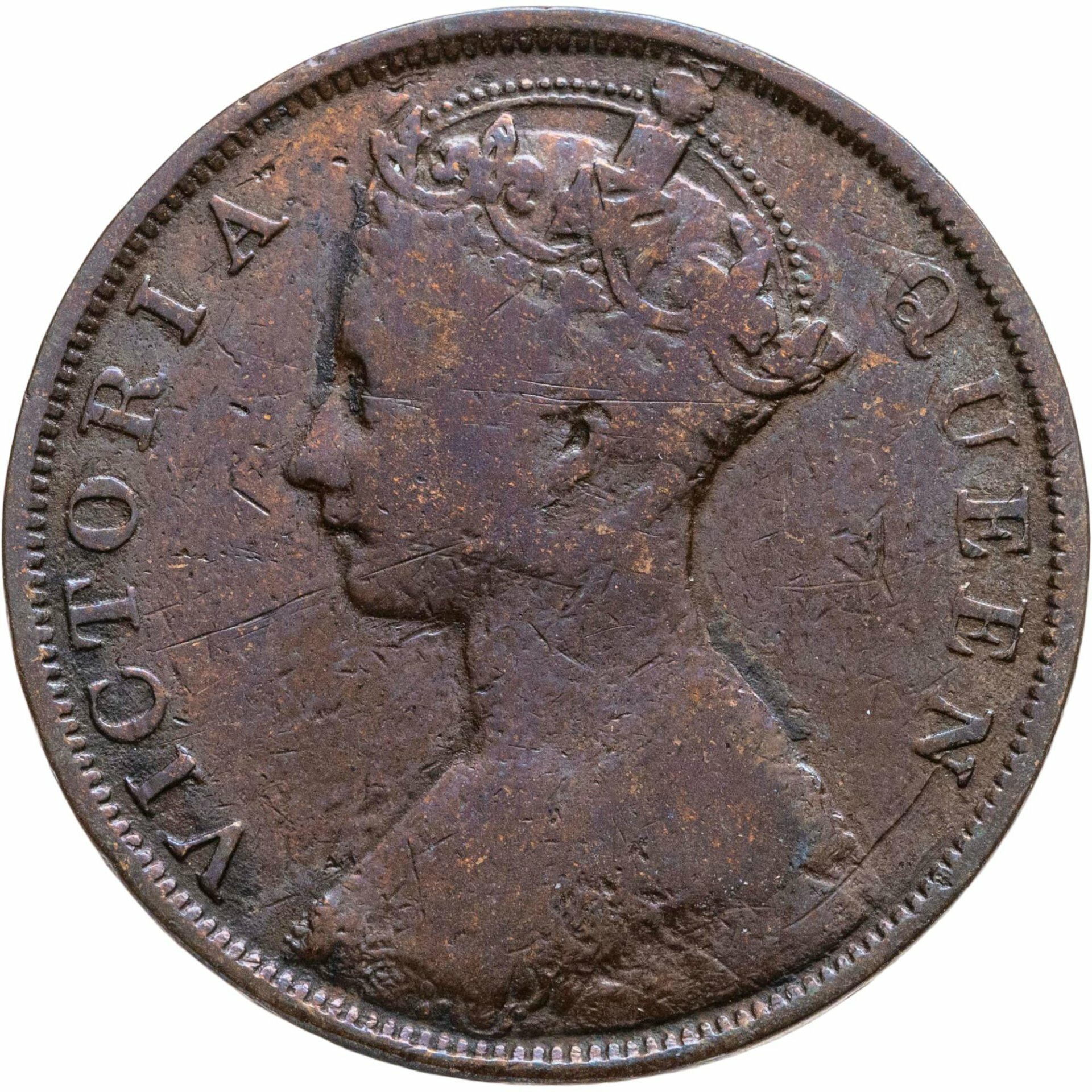 Гонконг 1 цент cent 1876 королева Виктория, Бронза, в сохранности VF
