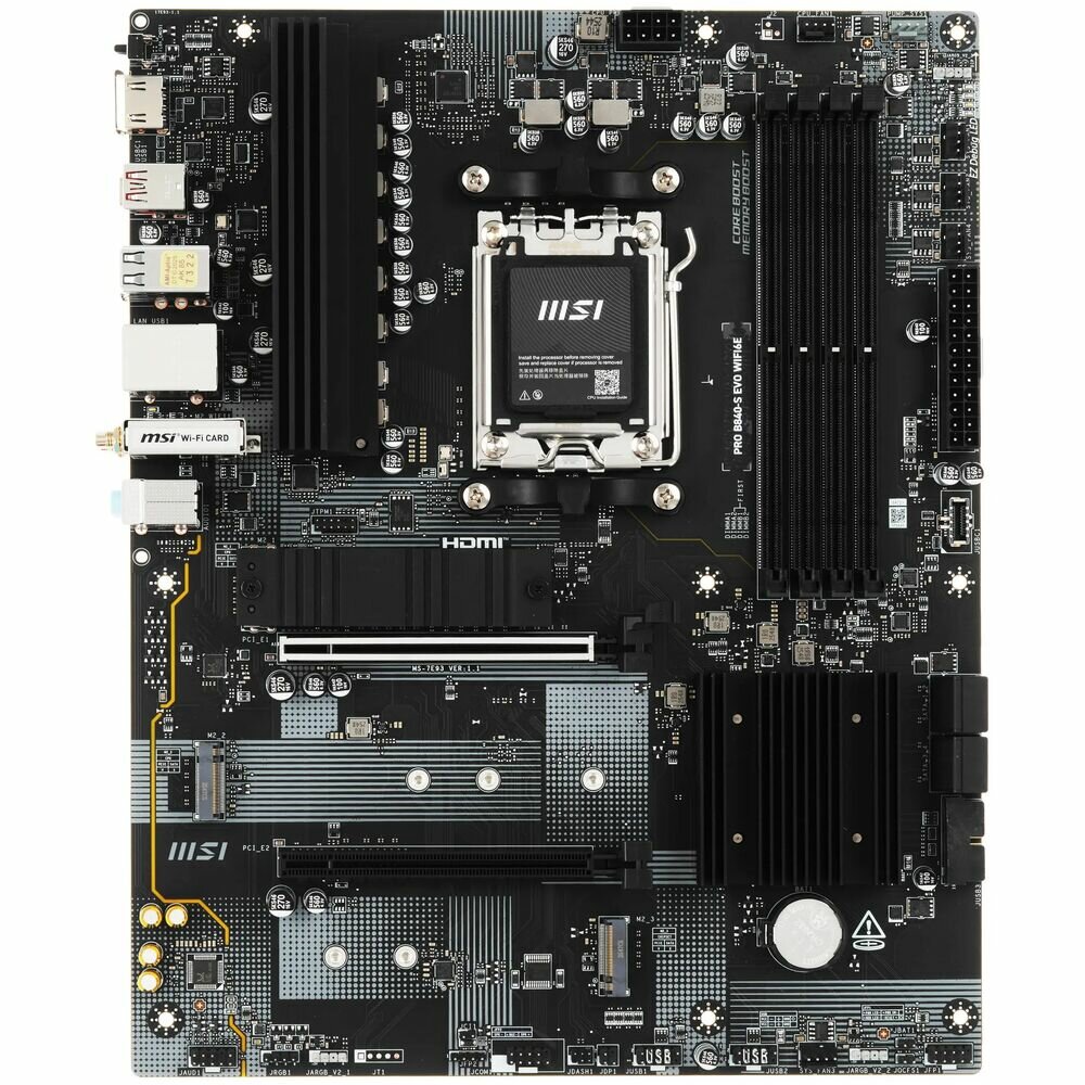 Материнская плата MSI Pro B840-S Evo WiFi6E Socket-AM5 AMD B840 4xDDR5, 4xSATA3, RAID, 3xM.2, 2xPCI-E16x, 3xUSB3.2, 1xUSB3.2 Type C, HDMI, WiFi, 2.5Glan, ATX Ret
