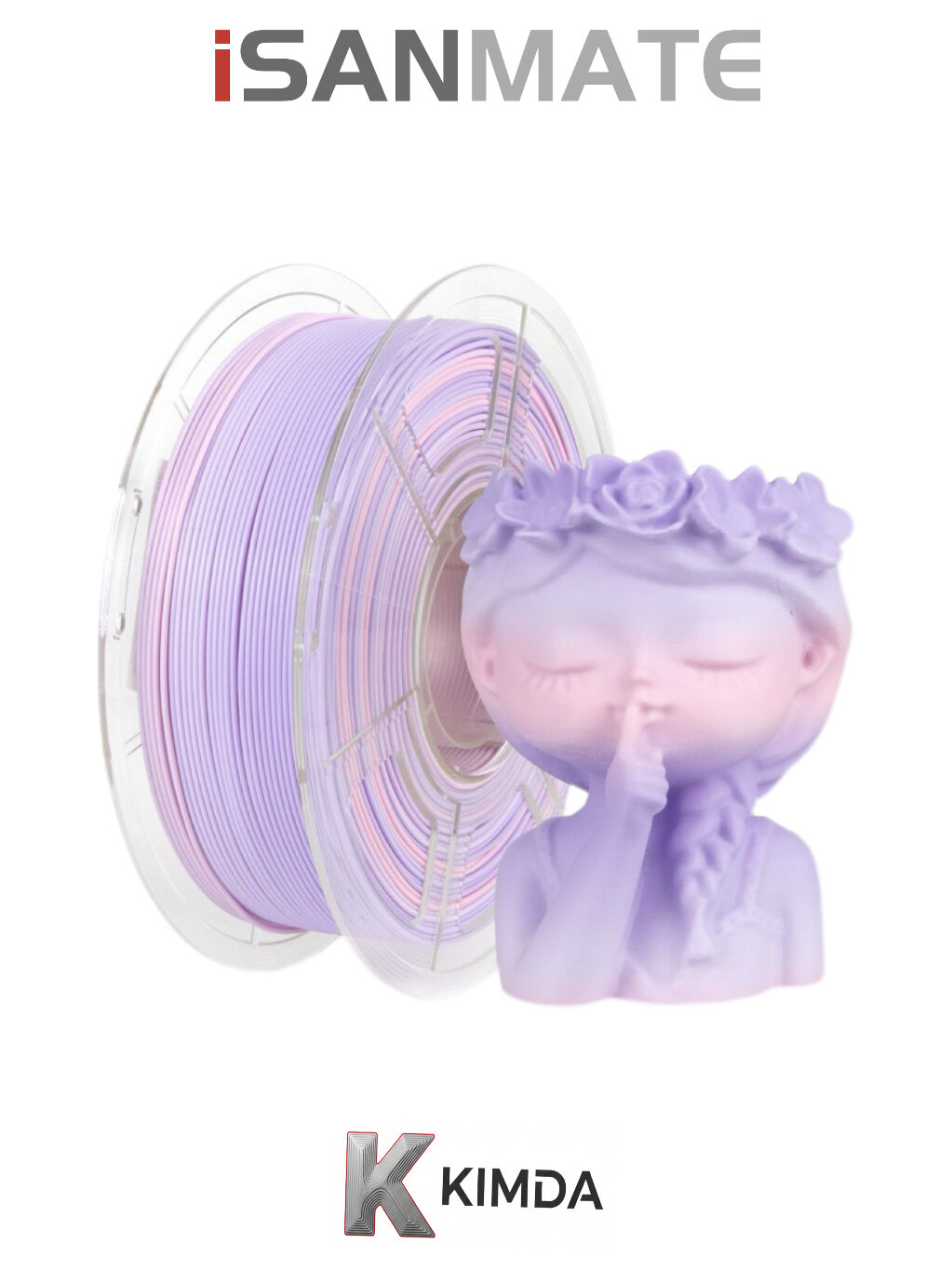 PLA пластик для 3D принтера iSANMATE PLA+ Gradient Pink Blue, плавный градиент розовый-голубой, филамент 1 кг