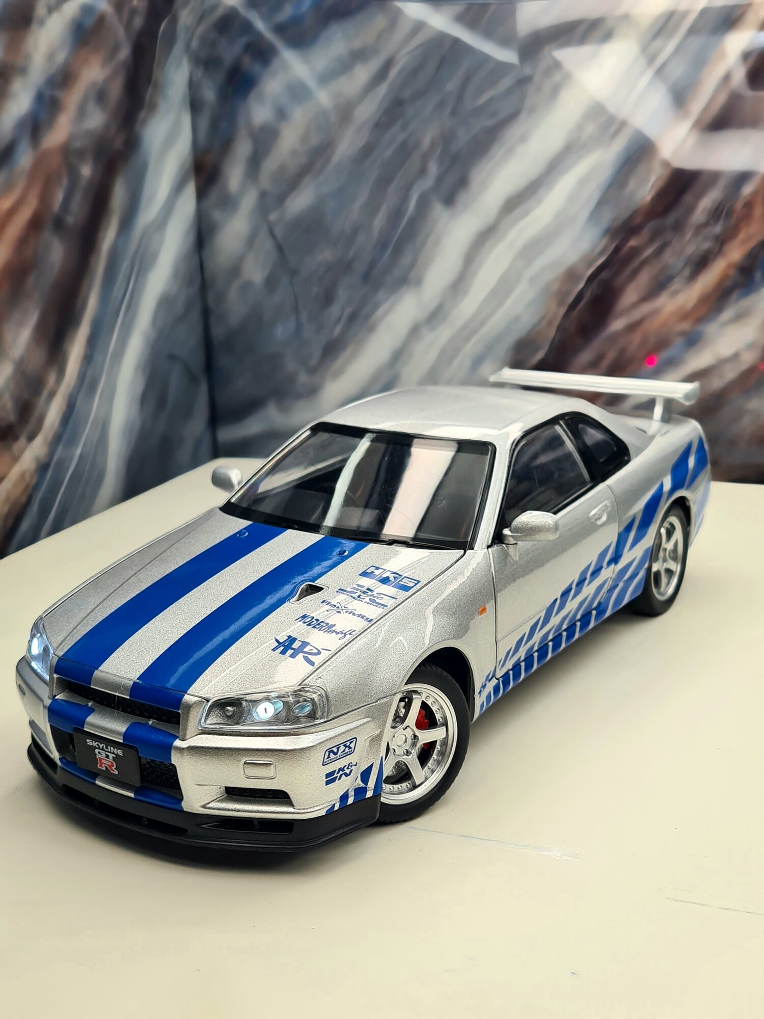 Машинка коллекционная Nissan Skyline GTR R34, инерционная, масштаб 1:24