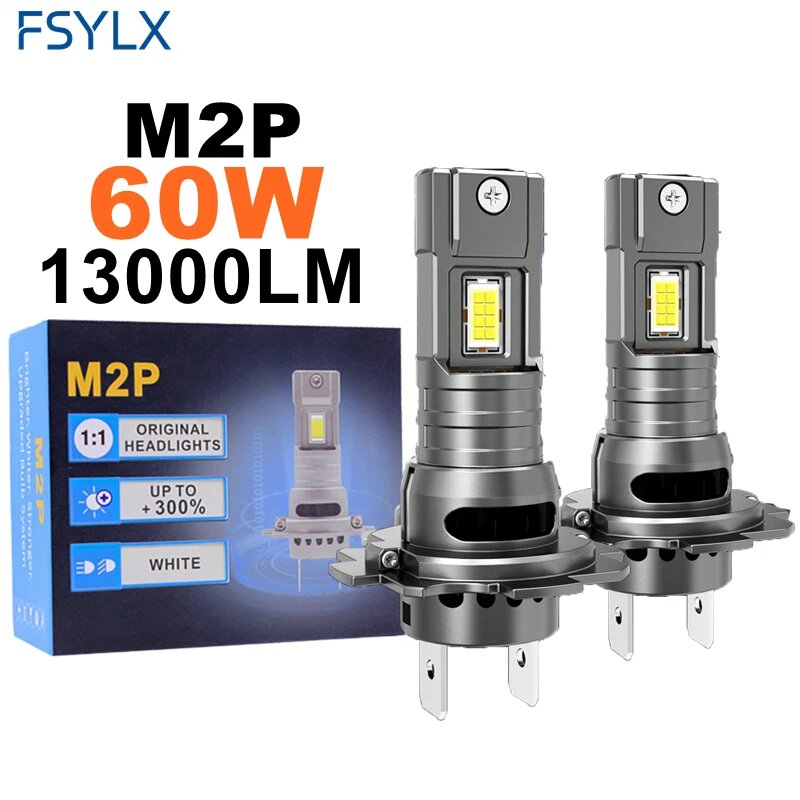 Автомобильные светодиодные лампы M2P 60W 13000LM H7 H11 для фар и противотуманных фар, комплект 9005 HB3 H1 9006 H4