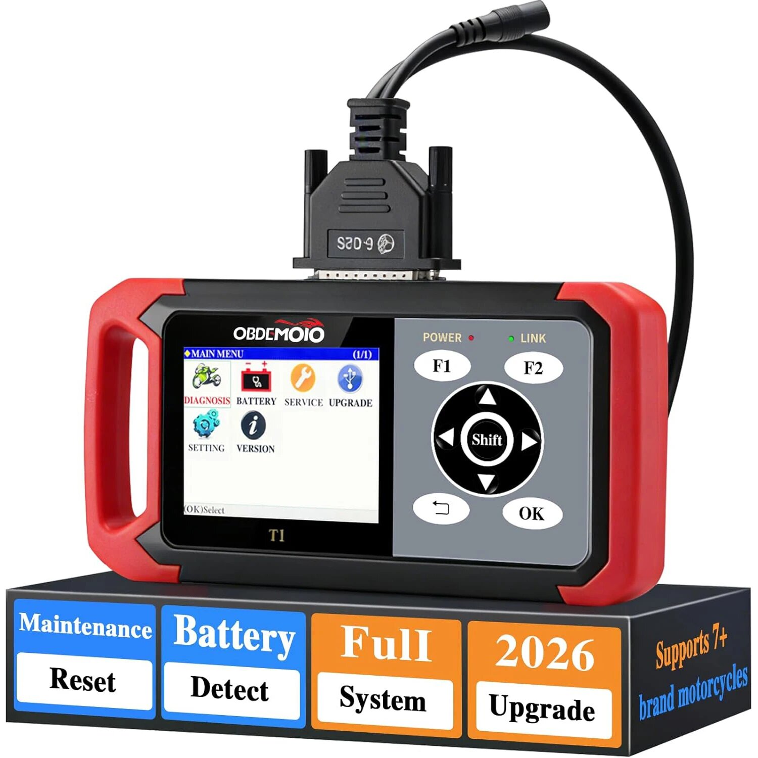 Сканер для мотоциклов, сканер OBD2 Euro 5 T1, диагностический инструмент с 3,5-дюймовым ЖК-экраном для Honda, Yamaha, Kawasaki, Suzuki, KTM, CFMOTO