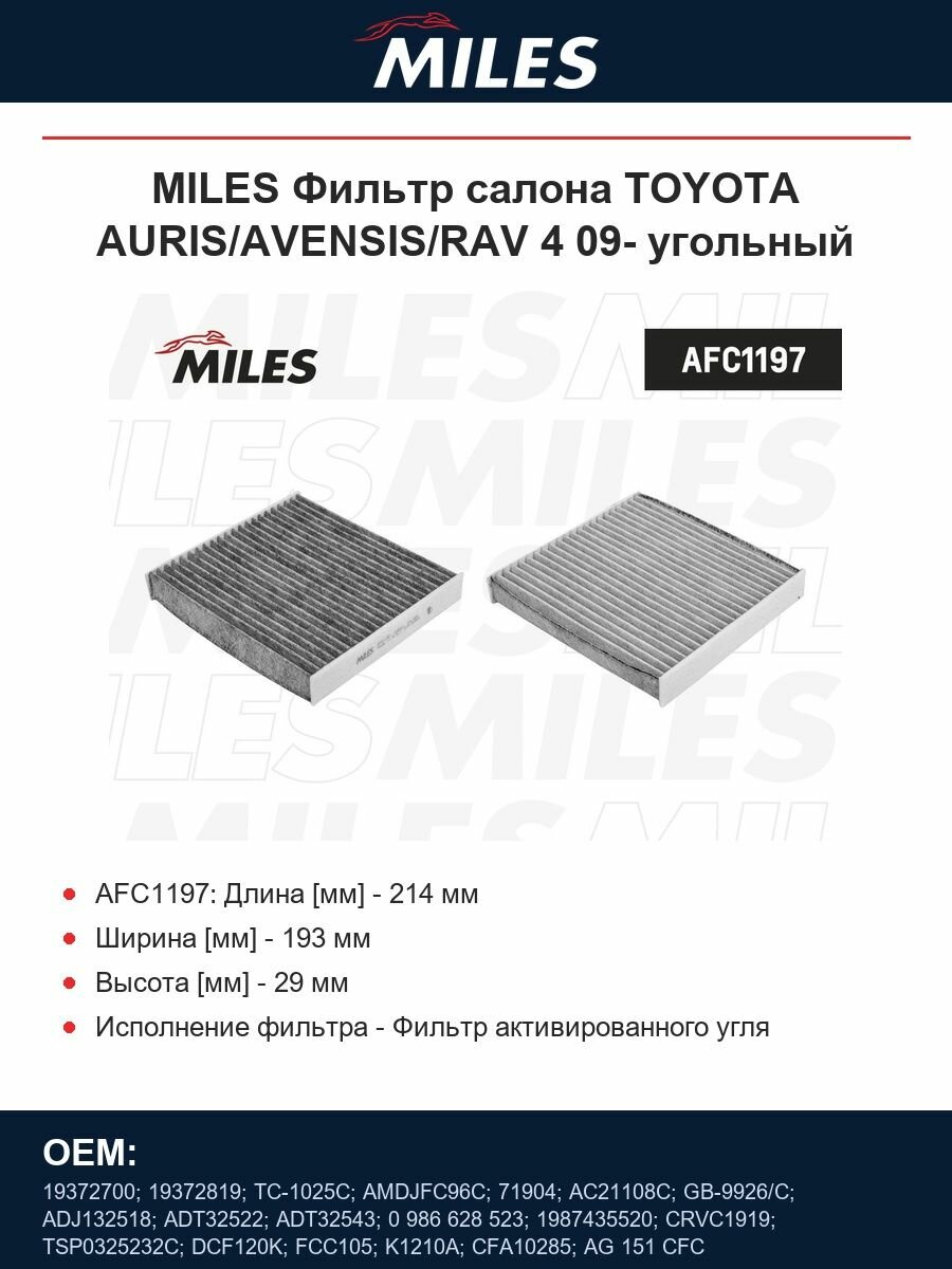 MILES Фильтр салона TOYOTA AURIS/AVENSIS/RAV 4 09- угольный