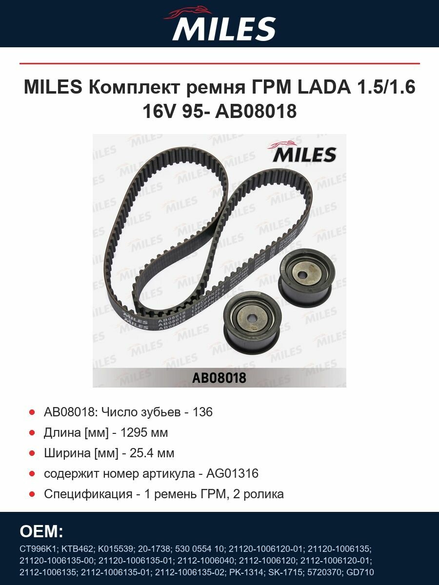 MILES Комплект ремня ГРМ LADA 1.5/1.6 16V 95- AB08018