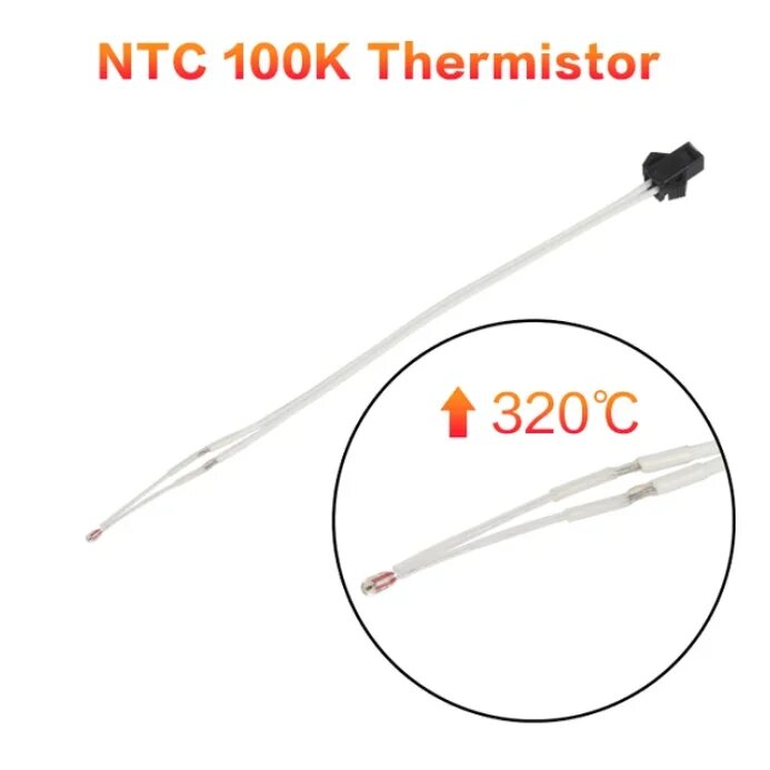 Термистор XCR3D HT-NTC100K 1 метр Белый, HT Glass Thermistor