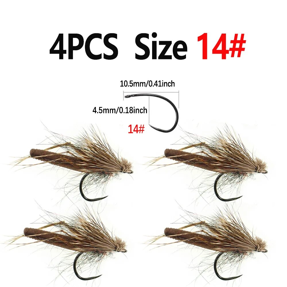 Сухие мушки Elk Hair Caddis, 4шт, Size 14, цвет 3pcs