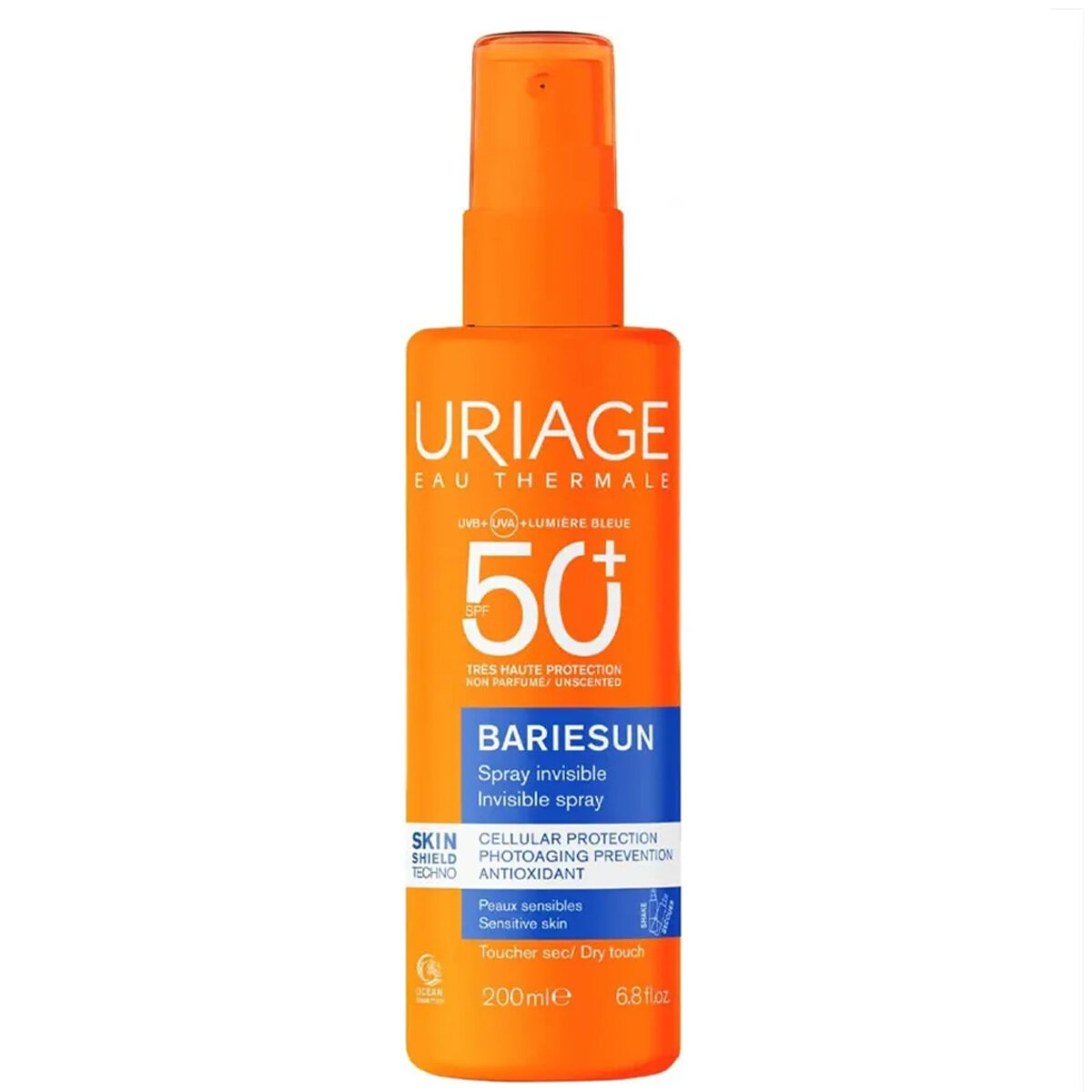 Солнцезащитный спрей для лица и тела без ароматизаторов Uriage Bariesun Spray Sans Parfum SPF50, 200 мл