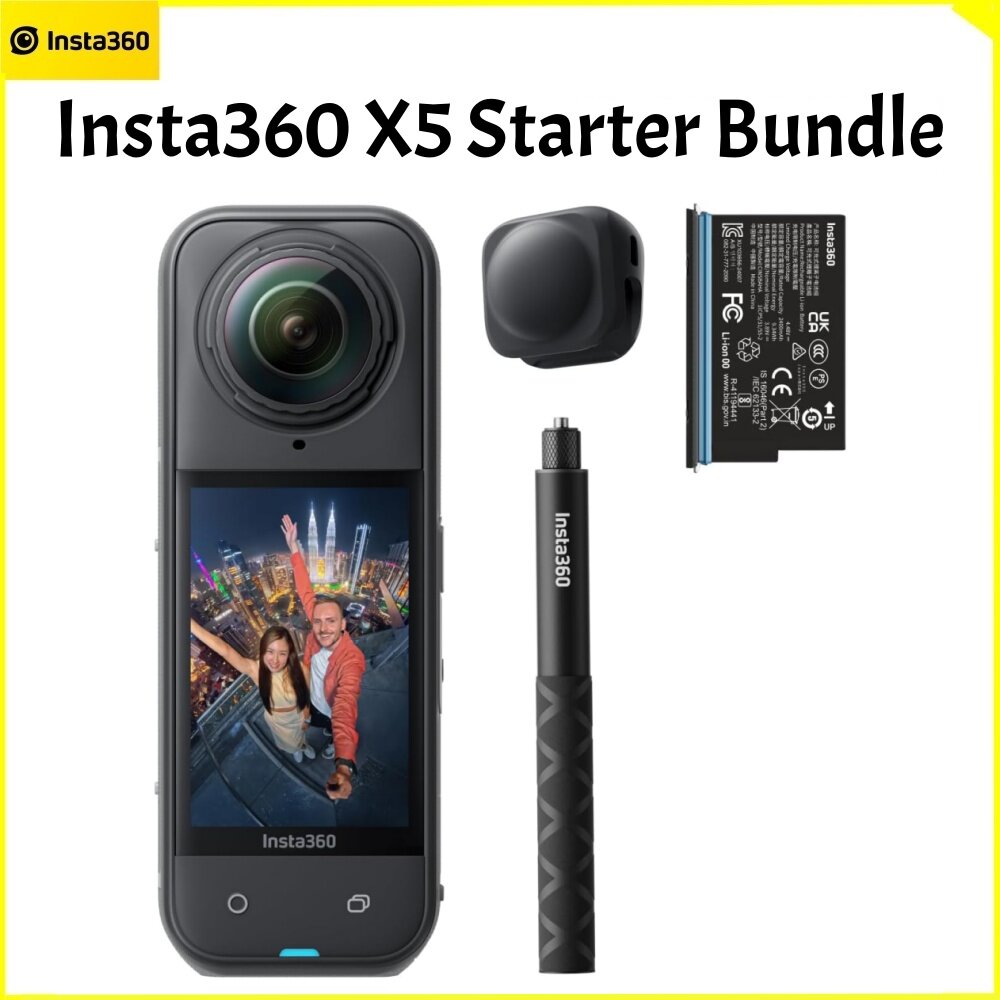 Insta360 X5 панорамная камера Starter Bundle 2 аккумулятора, 8K, водонепроницаемая для лыж, мото, подводной съемки
