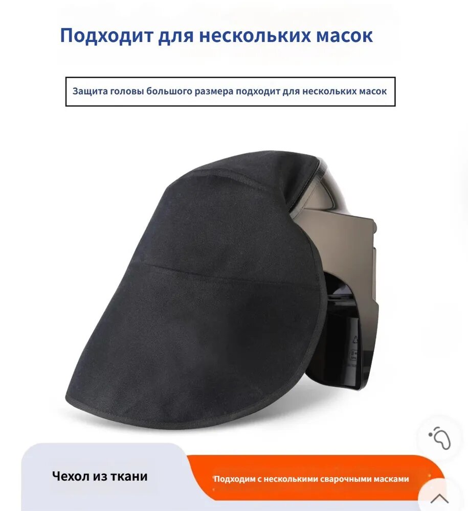 Принадлежности сварочной маски - задняя крышка сварочного шлема - спрессованы и уплотнены огнеупорной ватой для защиты головы и шеи