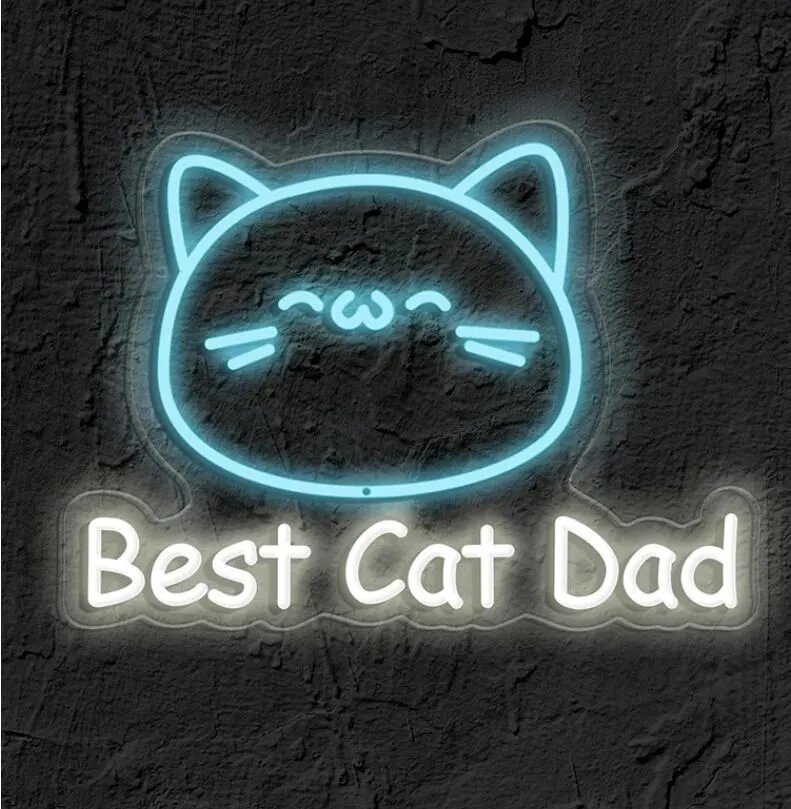 Неоновая вывеска "Best Cat Dad" папа-толстого кота, 450 мм, акрил, пластик, Китай