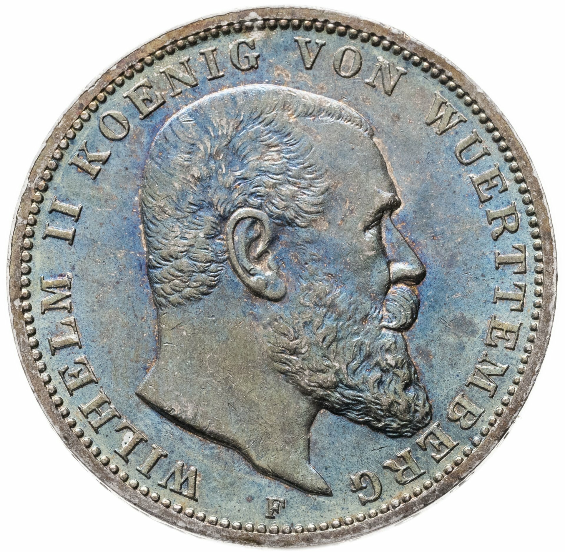 Германская Империя, Вюртемберг 3 марки 1914 F, Серебро 900, в сохранности AU-UNC
