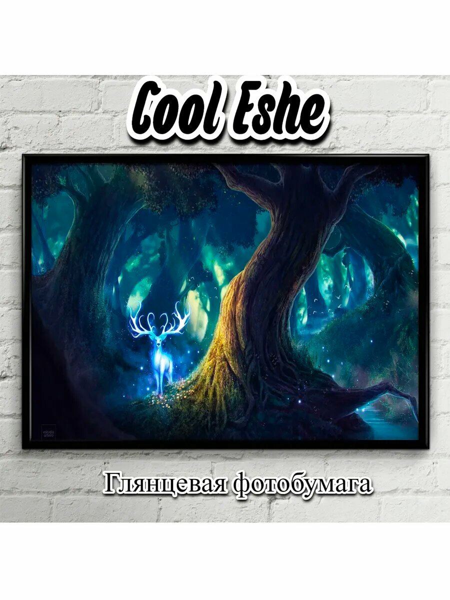 Плакат "Магический лес magic forest fairies deer hd" А4