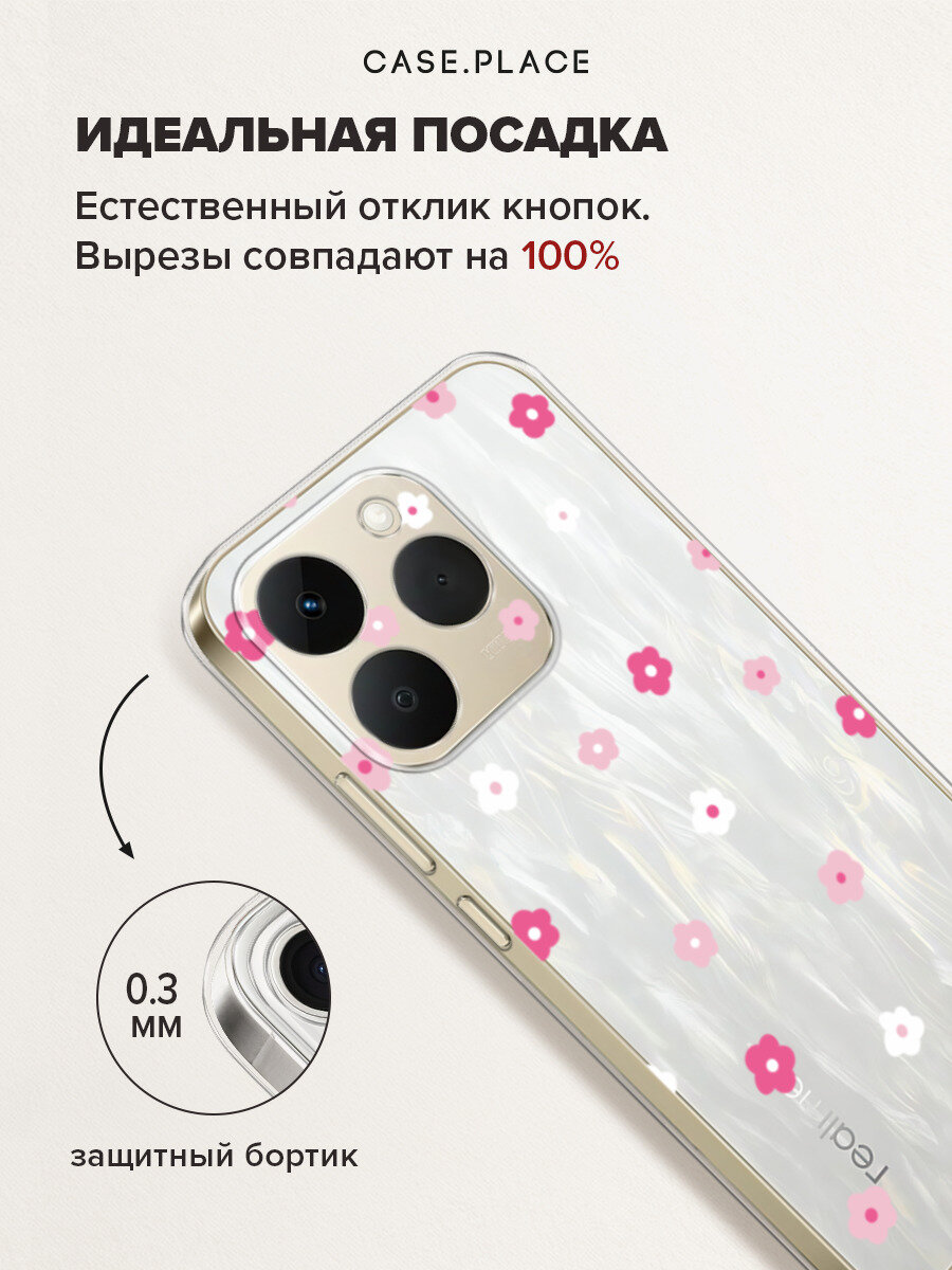 Чехол на Realme 15T / Реалми 15Т с принтом "Весенние цветочки рисунок", прозрачный — фото 1