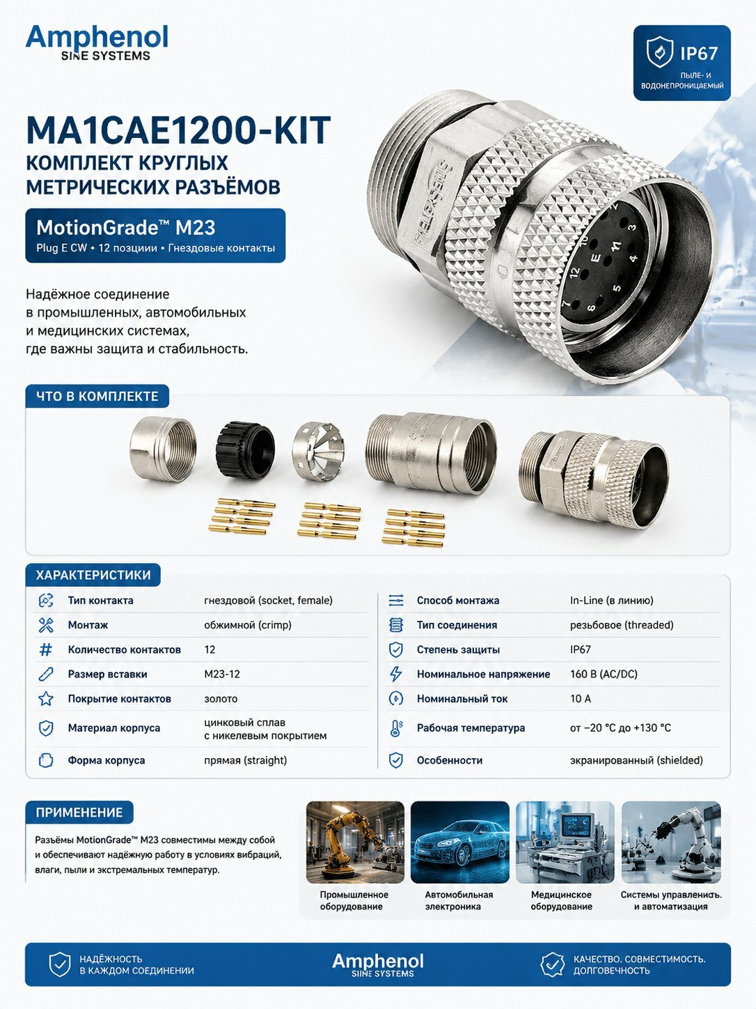MA1CAE1200-KIT комплект круглых метрических разъёмов Amphenol