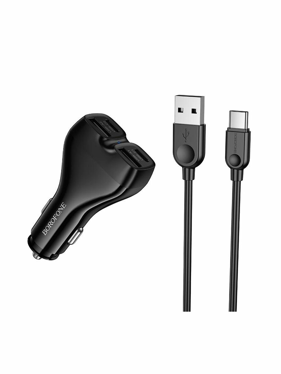 Автомобильное зарядное устройство Borofone BZ35 Leader 30 Вт с двумя USB-портами и двумя портами Type-C