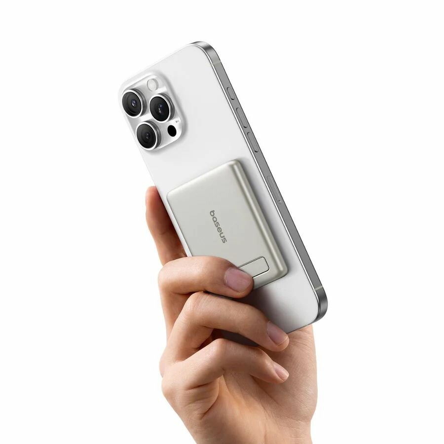 Магнитный внешний аккумулятор Baseus PicoGo AM31 Mini Magnetic Power Bank с подставкой, 5000 мАч, 20 Вт, белый-бежевый (P10081907853-00)
