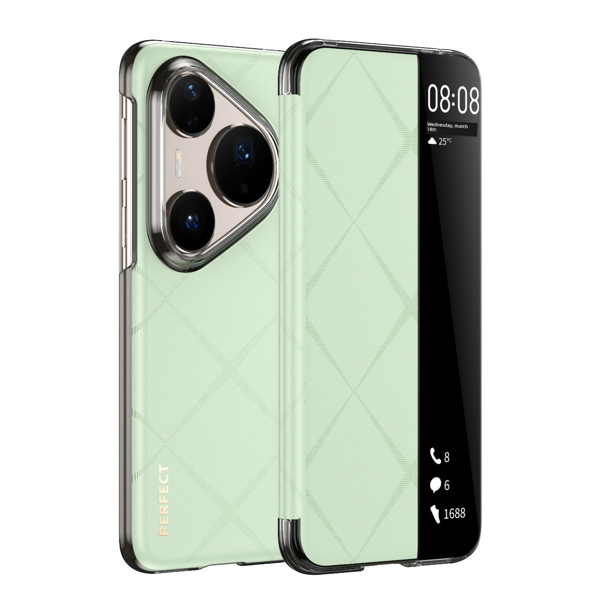 Смартфон Huawei Pura 70 Pro, мягкий кожаный чехол зеленый, полная защита от ударов с интеллектуальным окном для