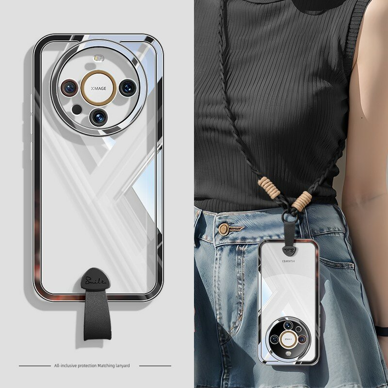 Чехол для Huawei Mate 30 Pro матовый черный с длинным плечевым ремнем и прочной защитой