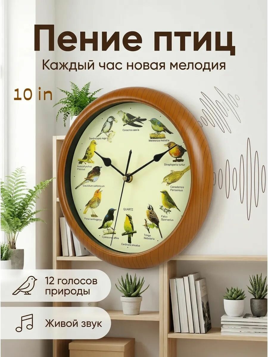Настенные часы "часы мелодия леса с пением птиц", 25 см х 25 см