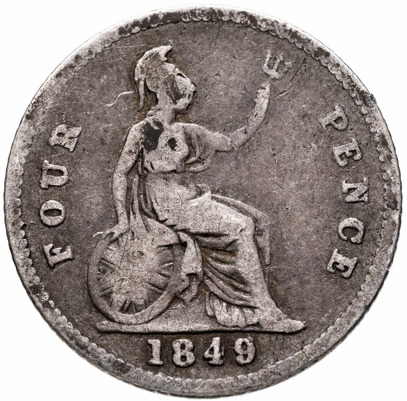 Великобритания 4 пенса pence 1849, Серебро 925, в сохранности F