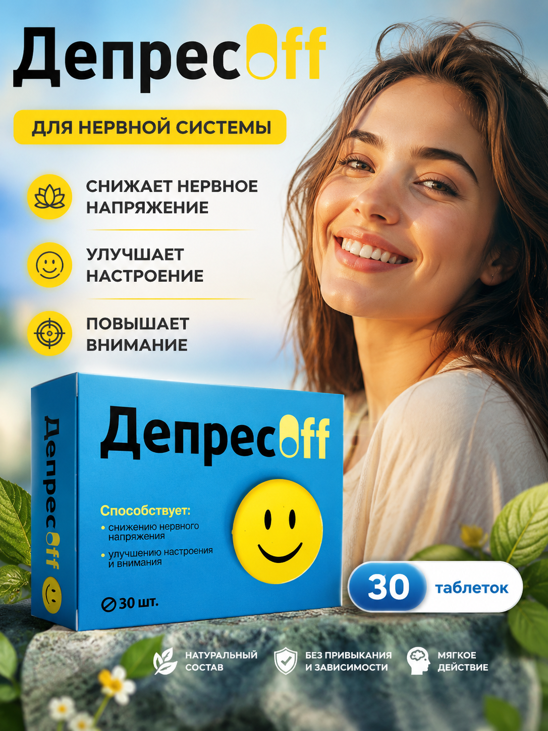 "Депресофф", успокаивающие, для нервной системы, для улучшения настроения 30 таблеток