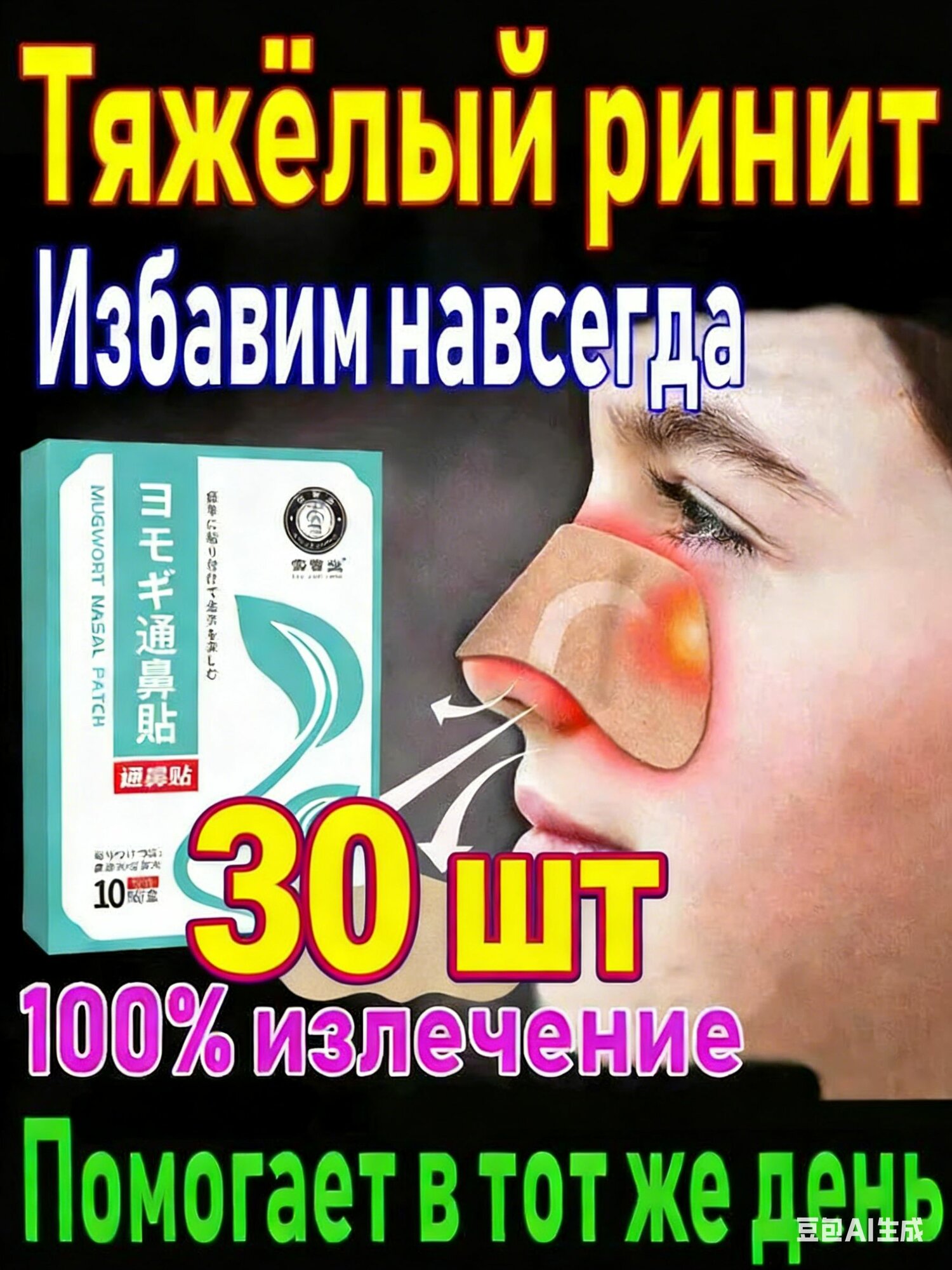 30 шт. Пластырь от заложенности носа и ринита, дышащие
