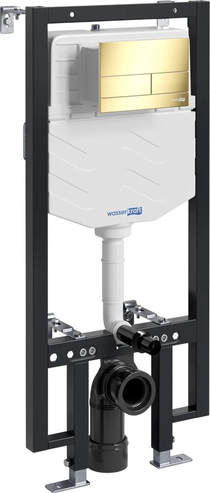 Инсталляция с кнопкой Wasserkraft Vils 56TLT.010. ME. PG04 50 см, крепление к стене/к полу, с регулировкой по высоте, кнопка для унитаза золотая, глянцевая