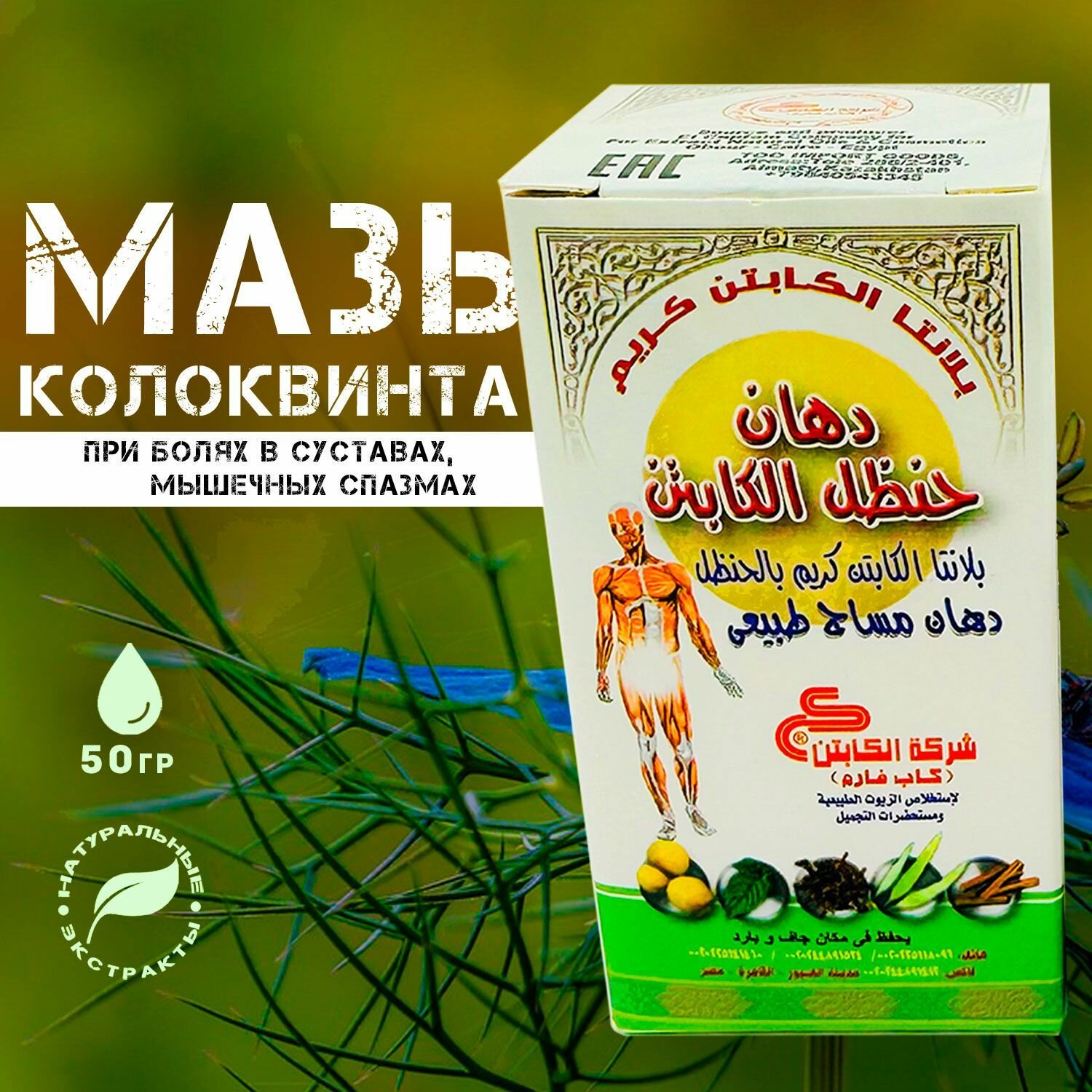 Мазь колоквинта El Captain 50мл/ Крем с колоцинтом/ Эль-Капитана/ Природная массажная мазь
