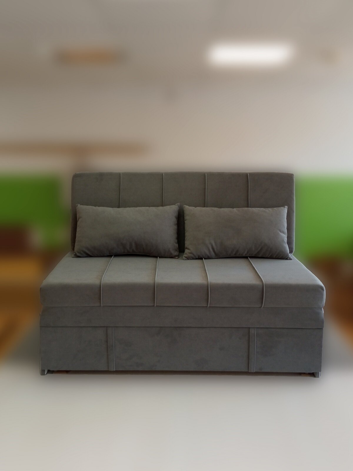 Диван-кровать раскладной с подушками StylChairs Сёма 120, без подлокотников, велюр серый