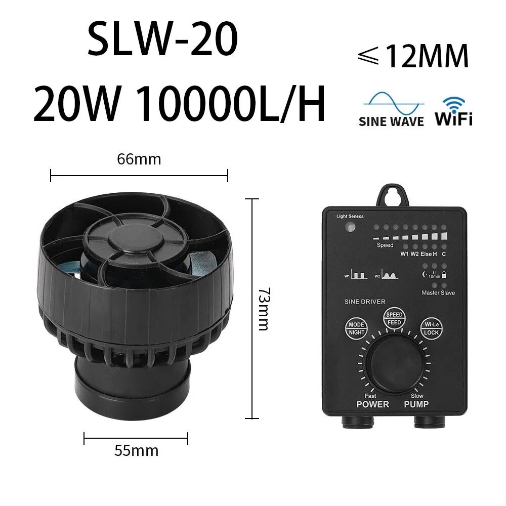 Аквариумный волновой насос с преобразованием частоты JEBAO, SLW-20 10 Вт 10000 л / ч, с контроллером для регулировки расхода воды, несколько режимов подачи воды