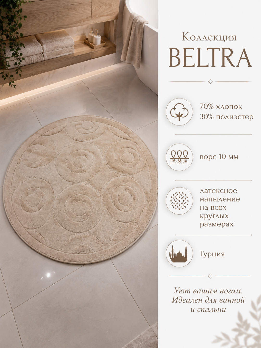 Коврик Natali's Carpets для ванной и туалета 80х80 см Турция
