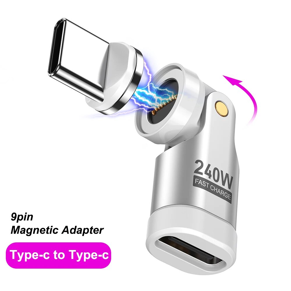 Магнитный OTG-адаптер AUFU 9PIN 240W Type-C: USB-C на Type-C, быстрая зарядка для White 9pin Type C