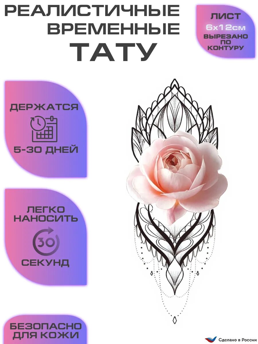 Тату наклейка розы мандала геометрия женская на руку