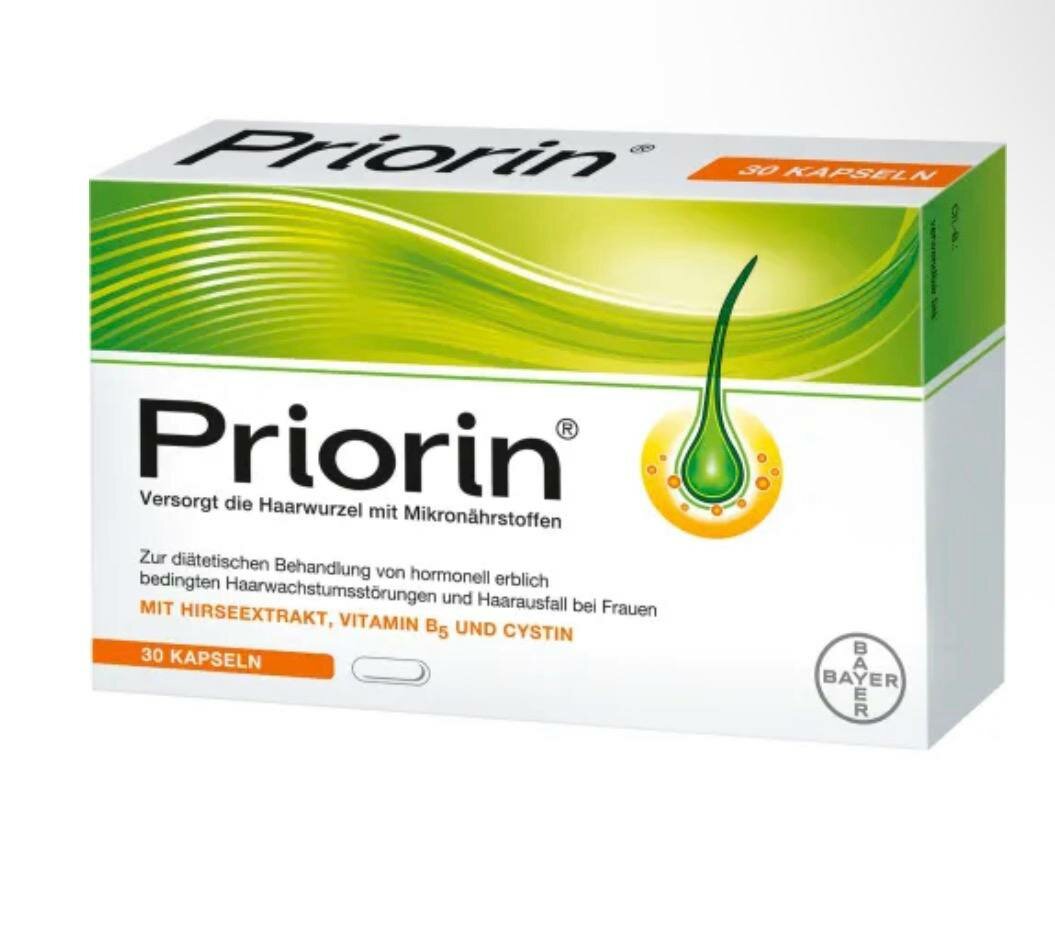 Капсулы Bayer Priorin, для роста волос, натуральные экстракты, 30 штук