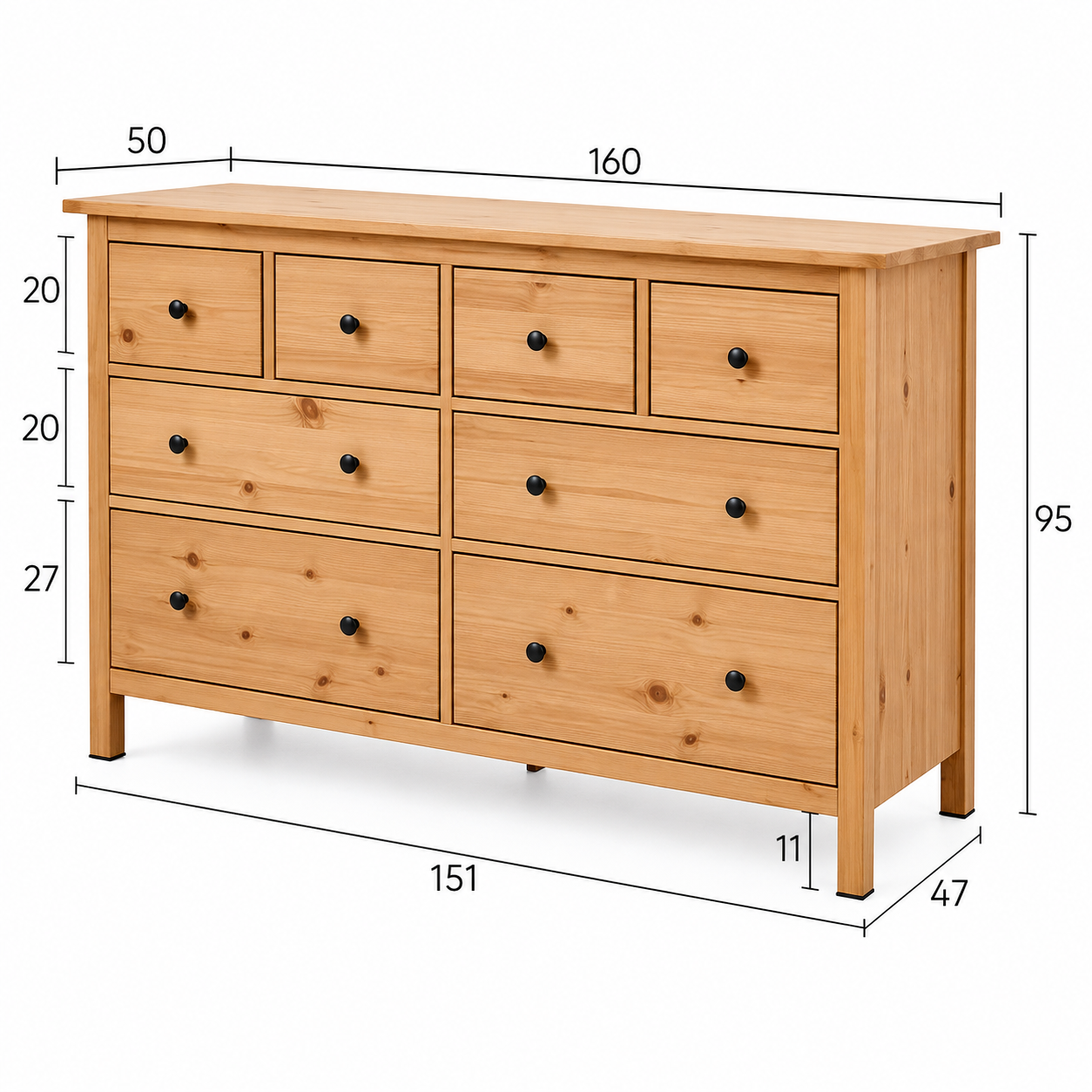 Комод 8 ящиков HEMNES Кымор, массив сосны, цвет коричневый, (икеа)