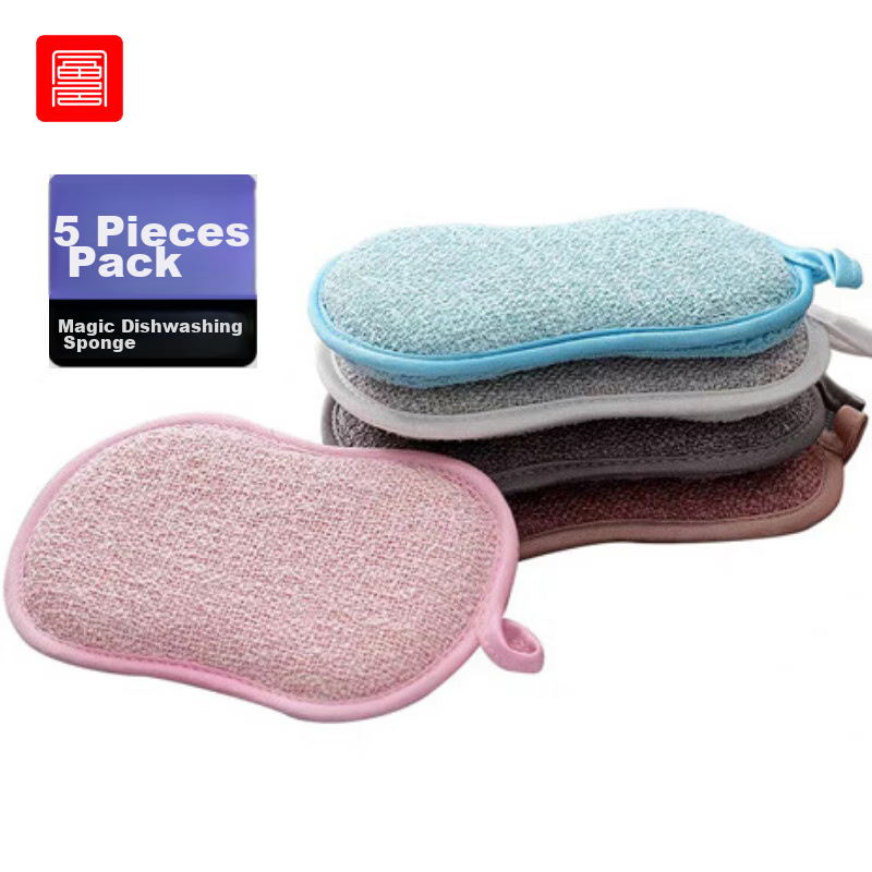 Foojo Sponge Scouring Pad for Kitchen, Non-Damaging to Pots, Dish Washing, Absorbent, Non-Stick, Magic Eraser, 5-Pack