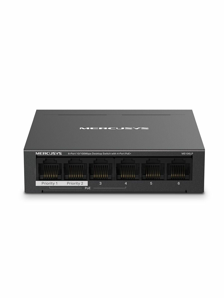 Коммутатор MERCUSYS MS106LP 6 портов (2x100Mbs, 4х100Mbs PoE, неуправляемый, настольный, L2, корпус-металл) (MS106LP)