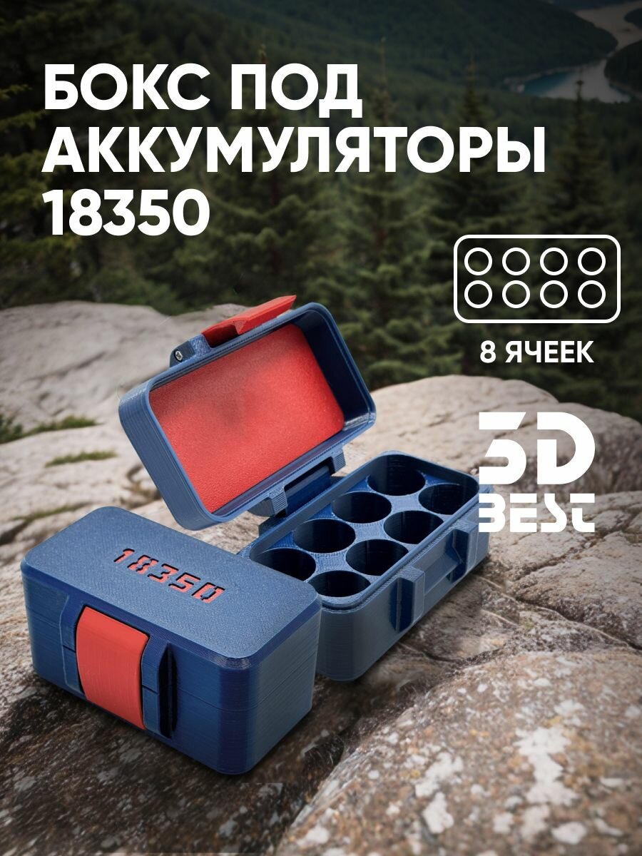 Бокс ударостойкий для аккумуляторов 18350 (8 ячеек) синий