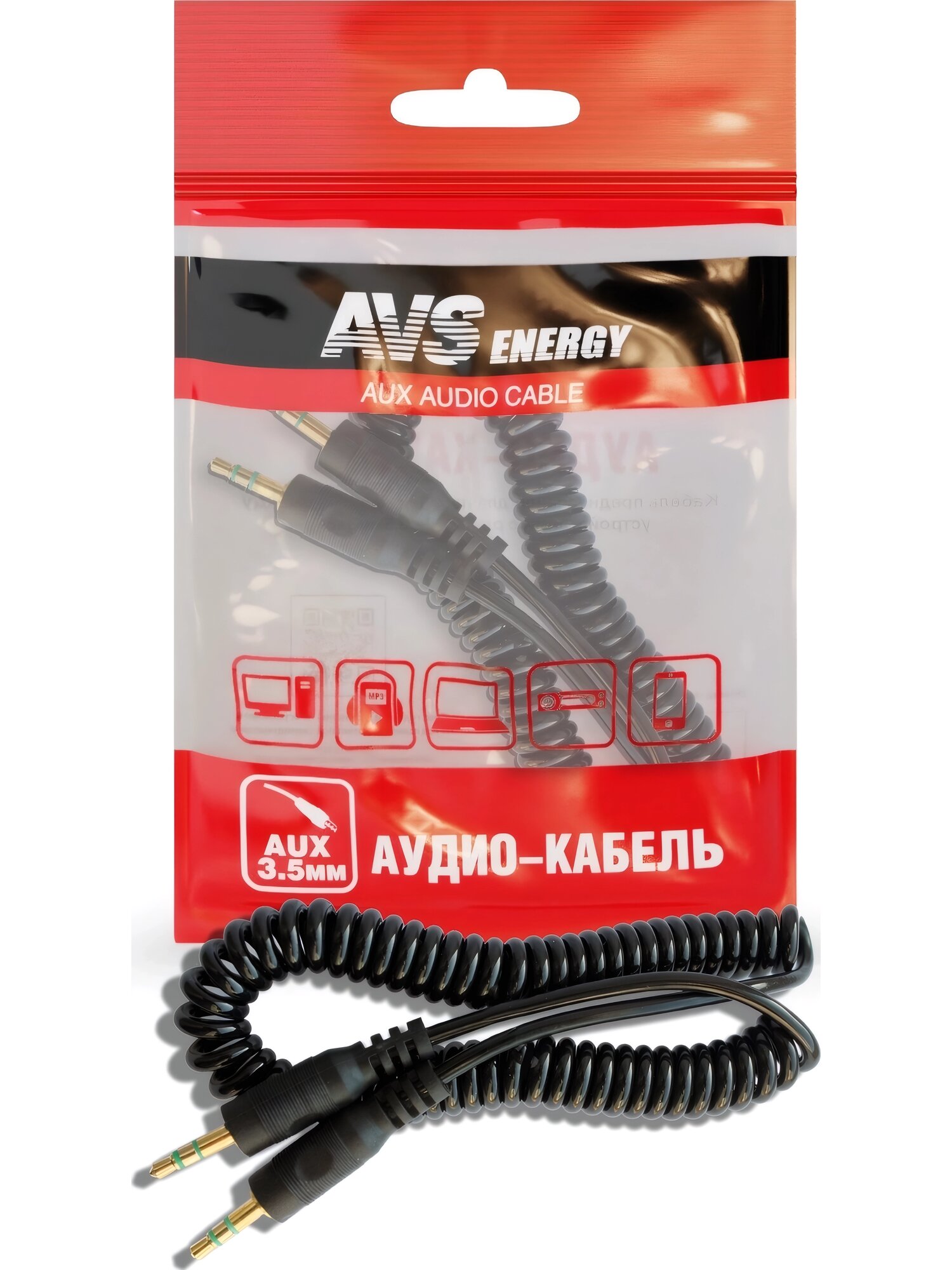AUX аудио кабель AVS AU-611 с разъемом 3,5 jack - 3,5 jack - длина 2м