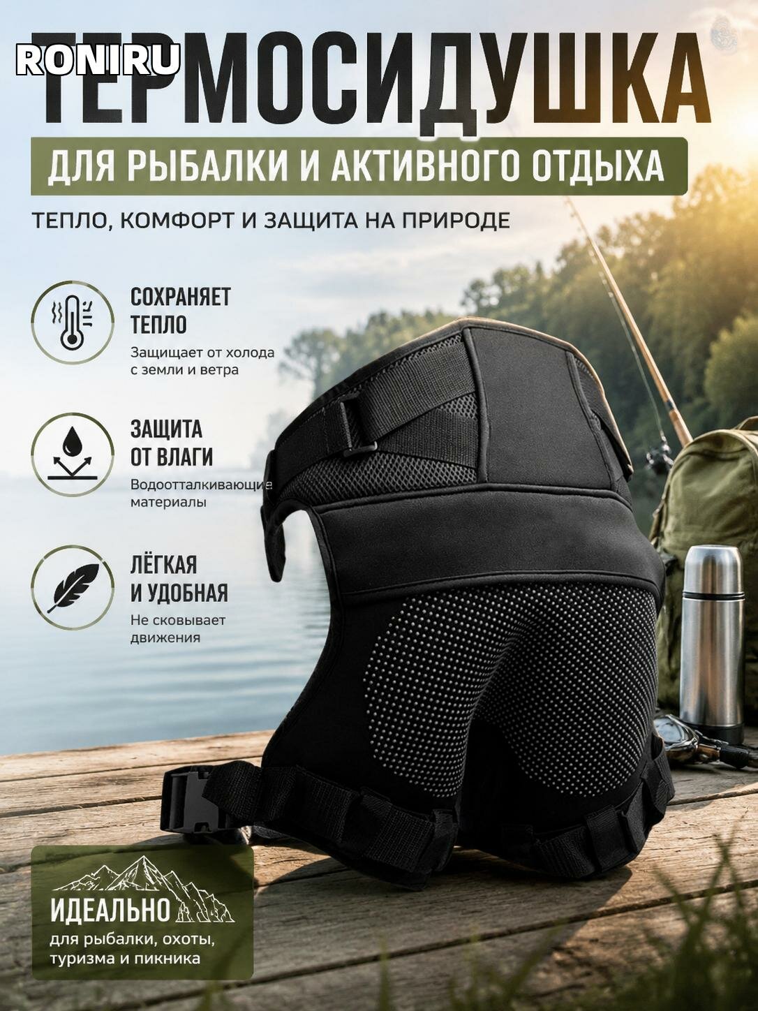 Термосидушка для рыбалки и активного отдыха — удобный коврик для сидения на природе, защита от холода и влаги!